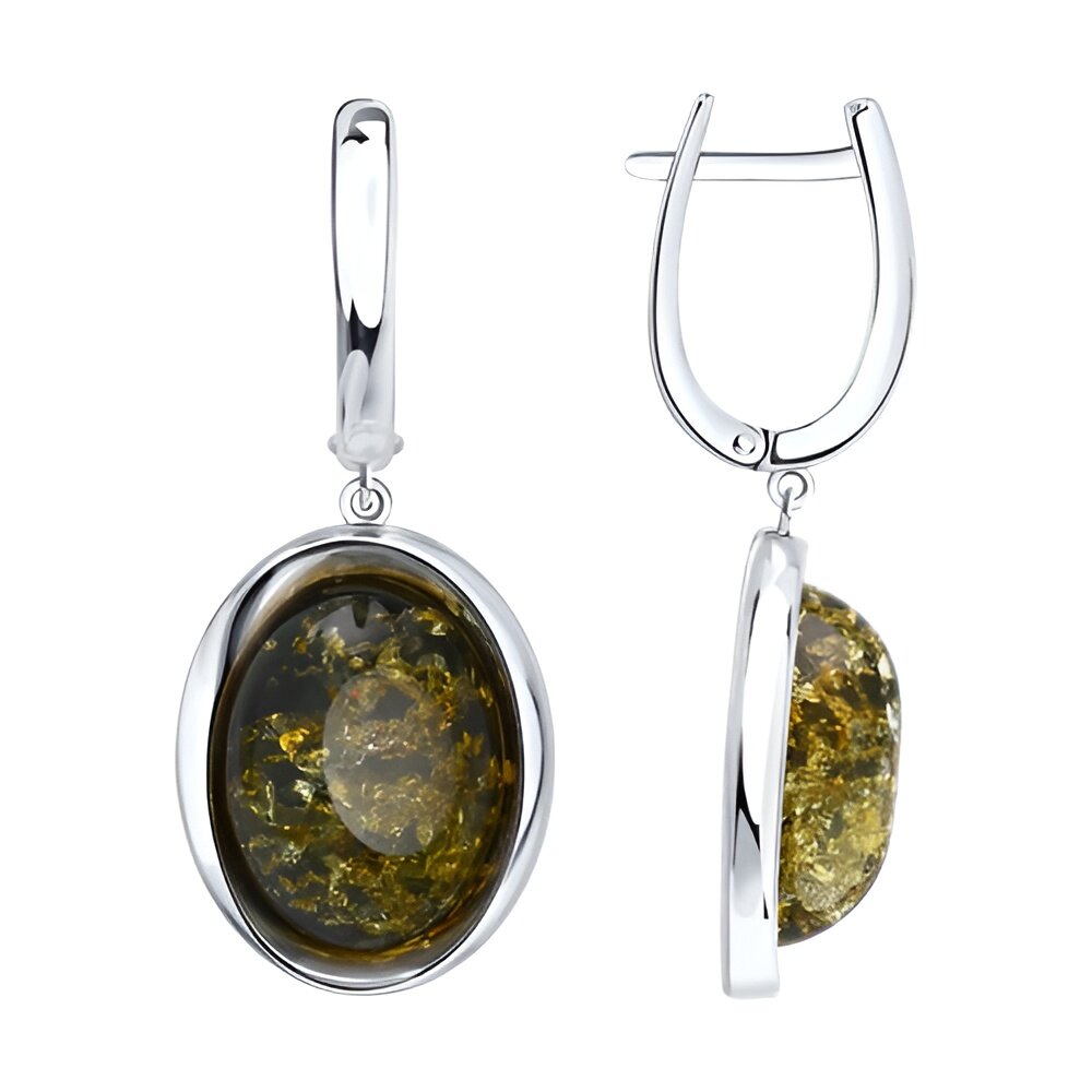 Серьги, серебро, 925 проба, янтарь прессованный