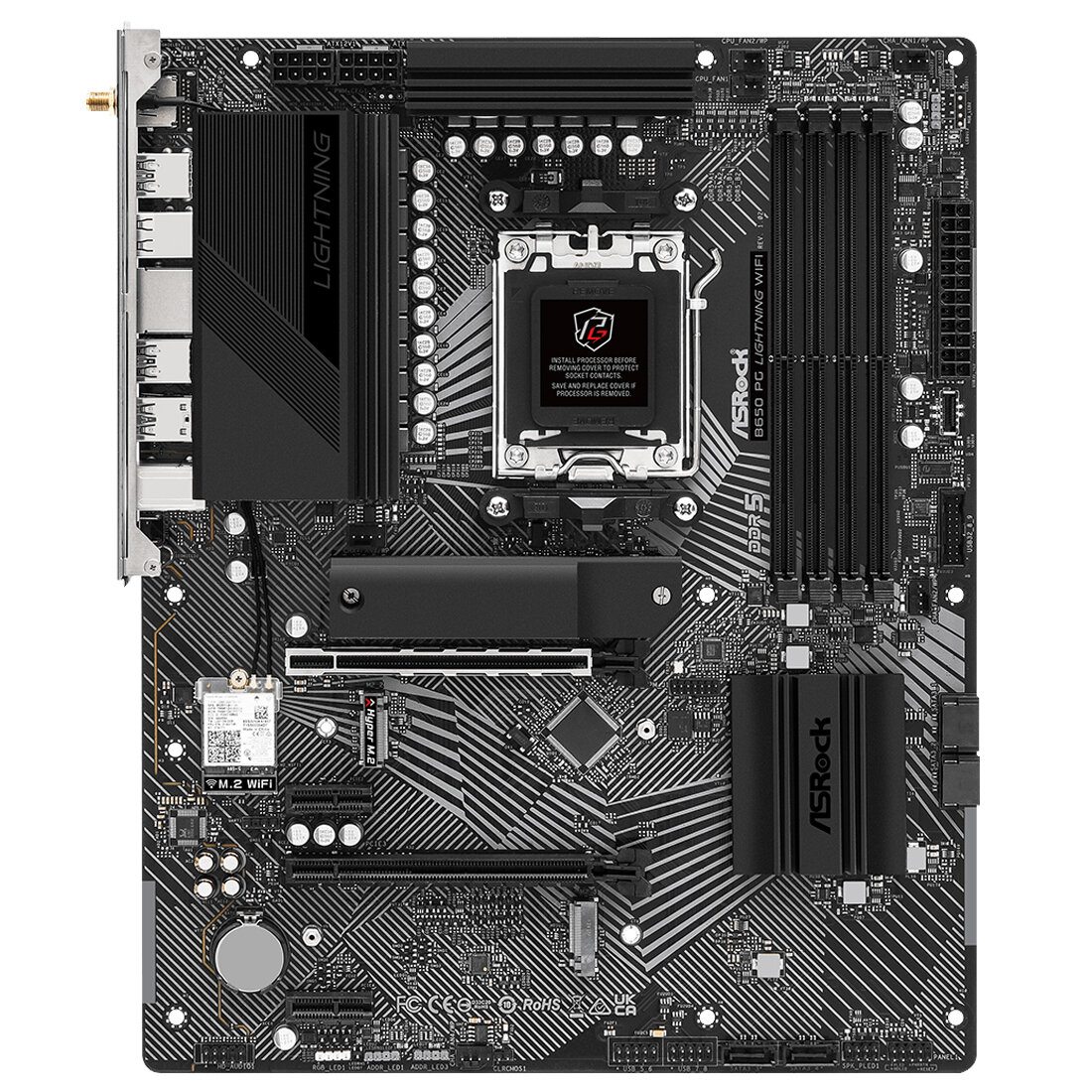 Материнская плата Socket-AM5 ASRock B650 PG LIGHTNING WIFI, B650 (4xDDR5 2xPCI-E16x 3xM.2 ATX)