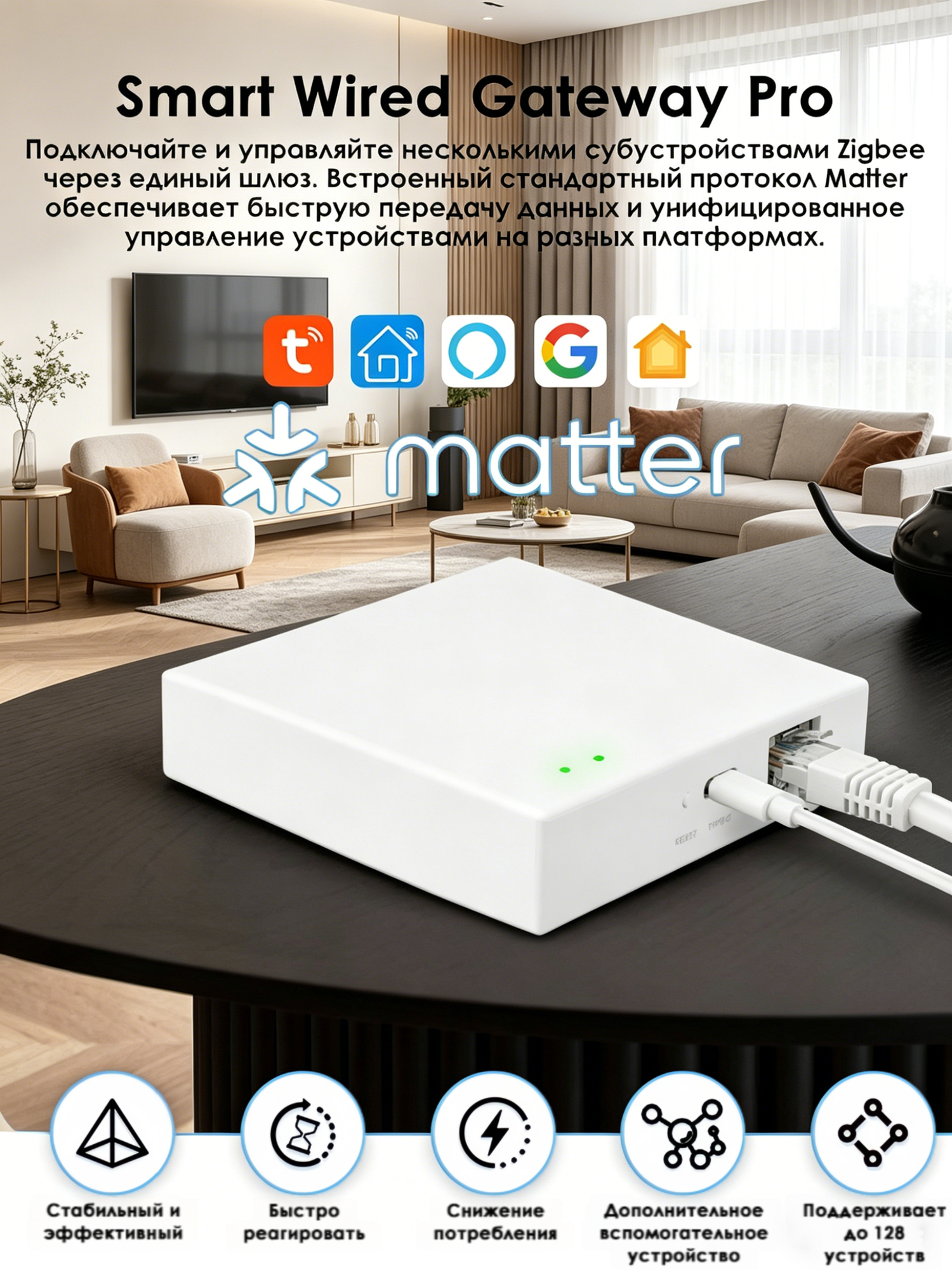 Шлюз умного дома Tuya Zigbee Pro THP10-Z-X, поддержка Zigbee и Matter