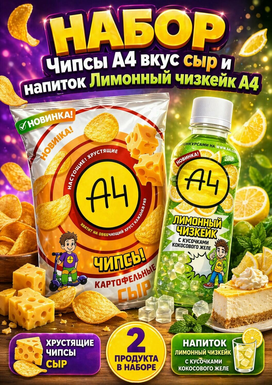 Чипсы Lava Lava Набор Влад А4 Чипсы 1 пачка + Напиток 1 бутылка, 370 г, 2 шт