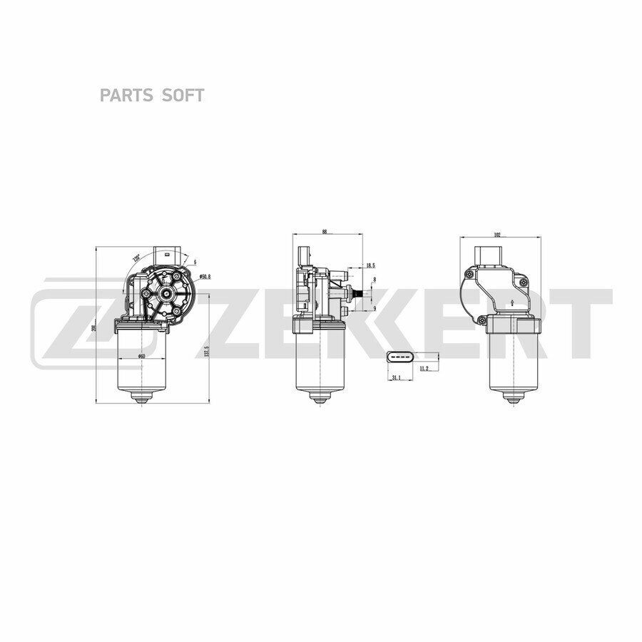 ZEKKERT WS-1005 Мотор стеклоочистителя перед. VW Passat III-V 96- Golf III IV 96- Transporter IV 92- Bora 98- Au ()