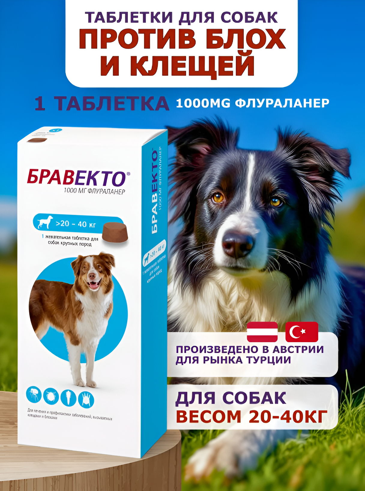 Бравекто для собак 20-40кг 1000мг жевательная таблетка 1 шт в уп