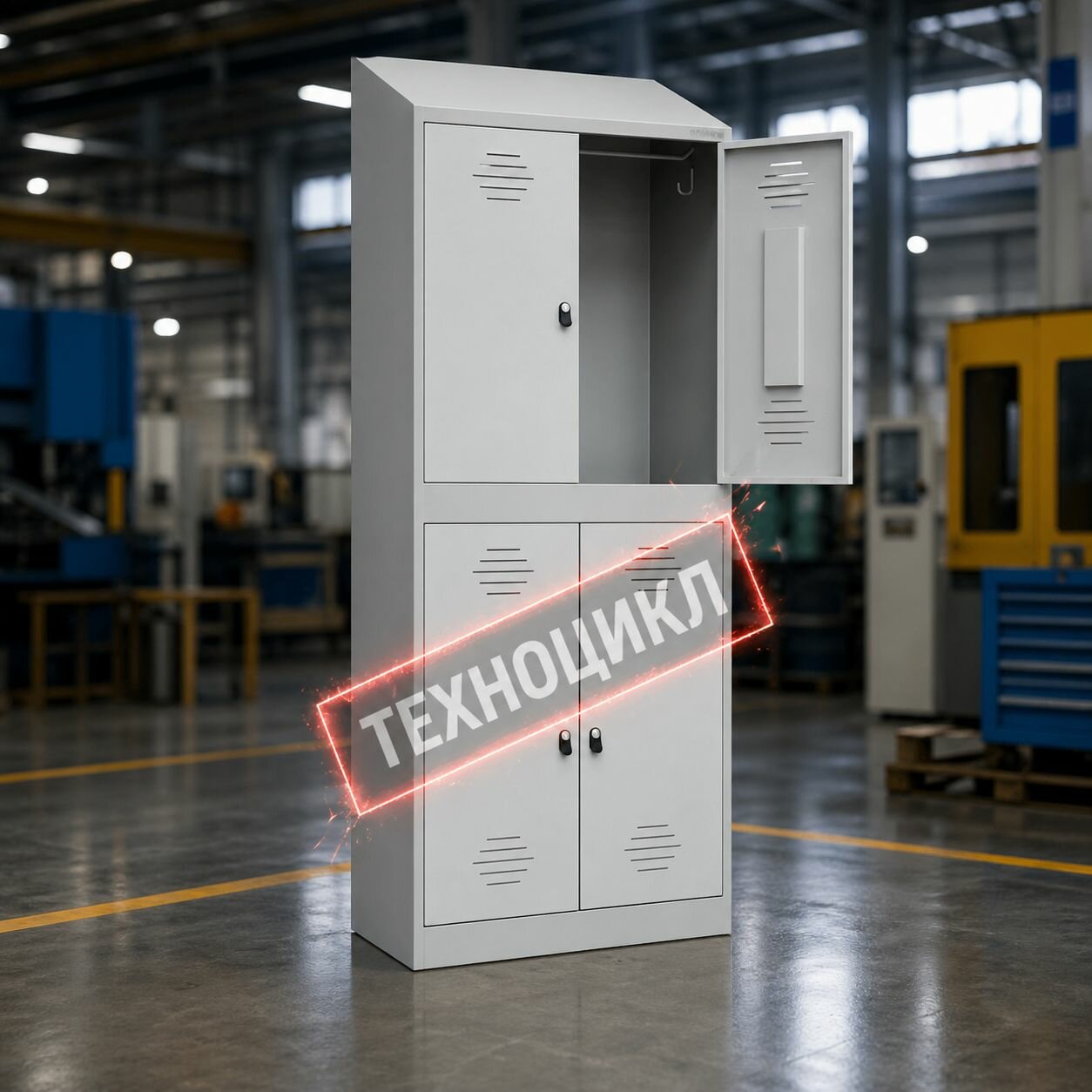 Шкаф металлический для одежды четырехсекционный с наклонной крышей ТЦО усиленная серия, 1800х600х500 мм, сварной, толщина металла 1 мм техноцикл