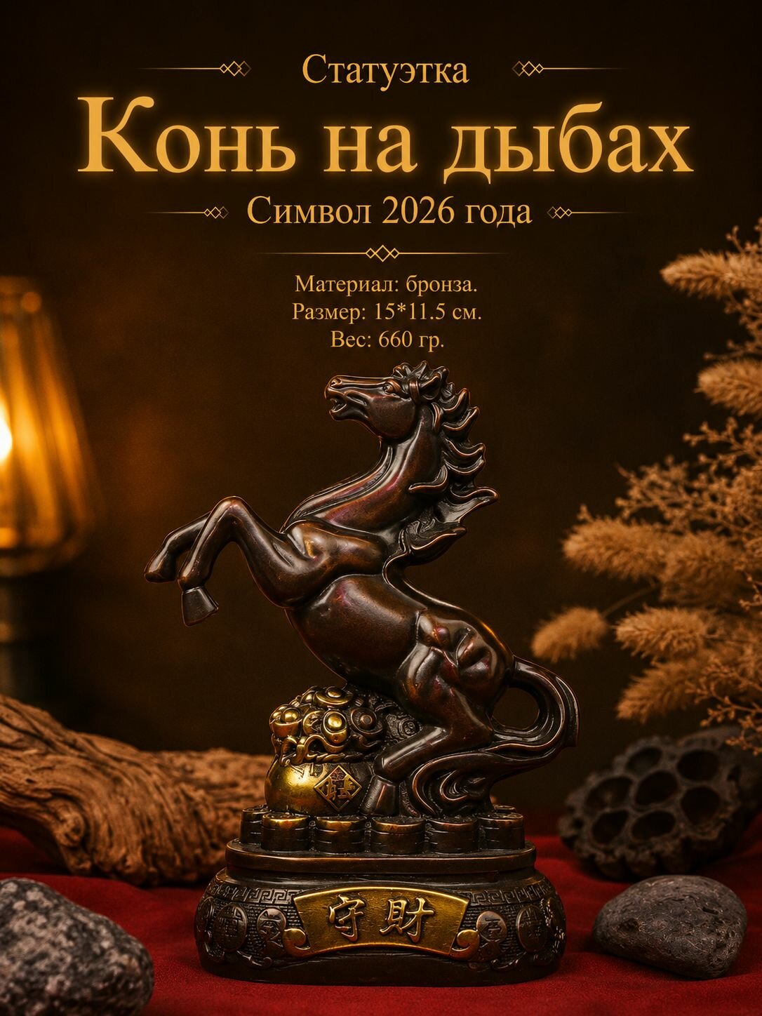 Статуэтка "Конь на дыбах" Фэн-Шуй, Бронза ( 15*11.5 см.)