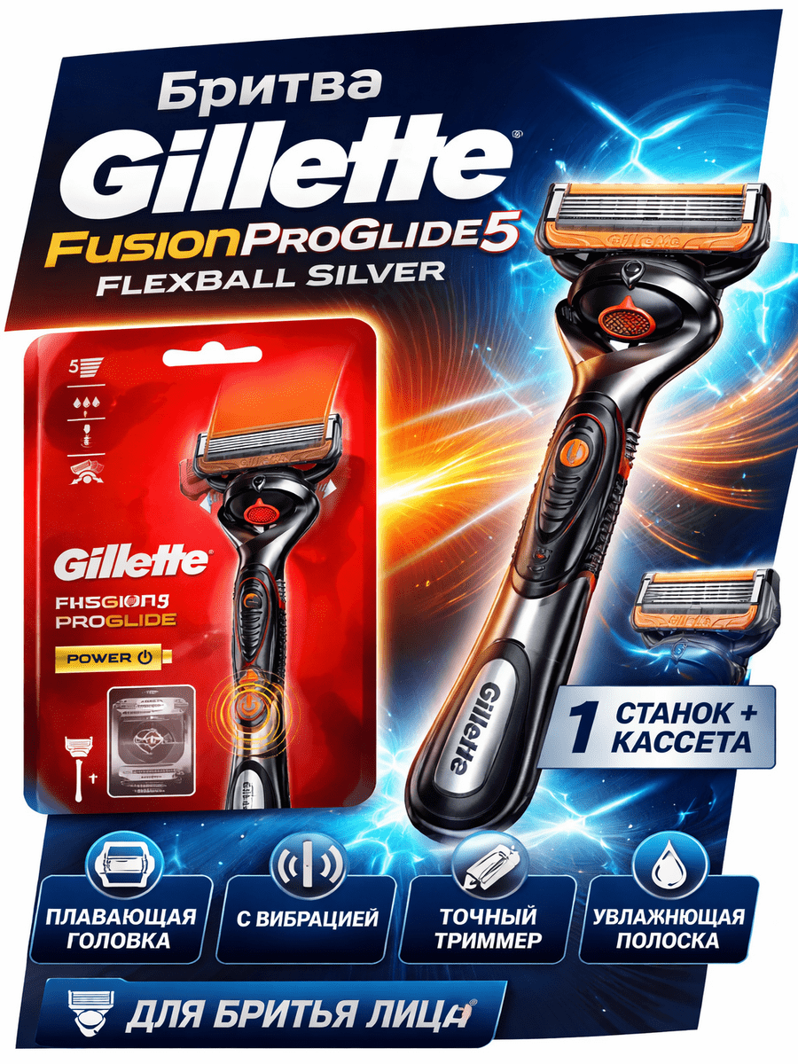 Бритва Gillette Fusion Proglide5 FlexBall Silver станок + 1 кассета