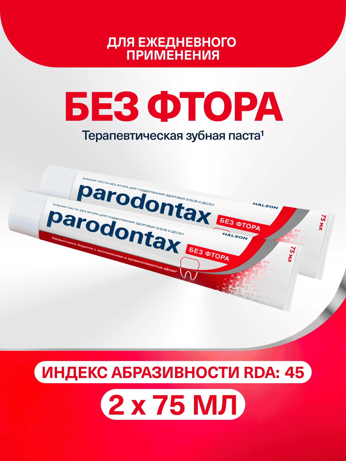 Зубная паста Parodontax без Фтора, 75 мл 2 шт | Для чувствительных зубов и десен, от воспаления и кровоточивости десен