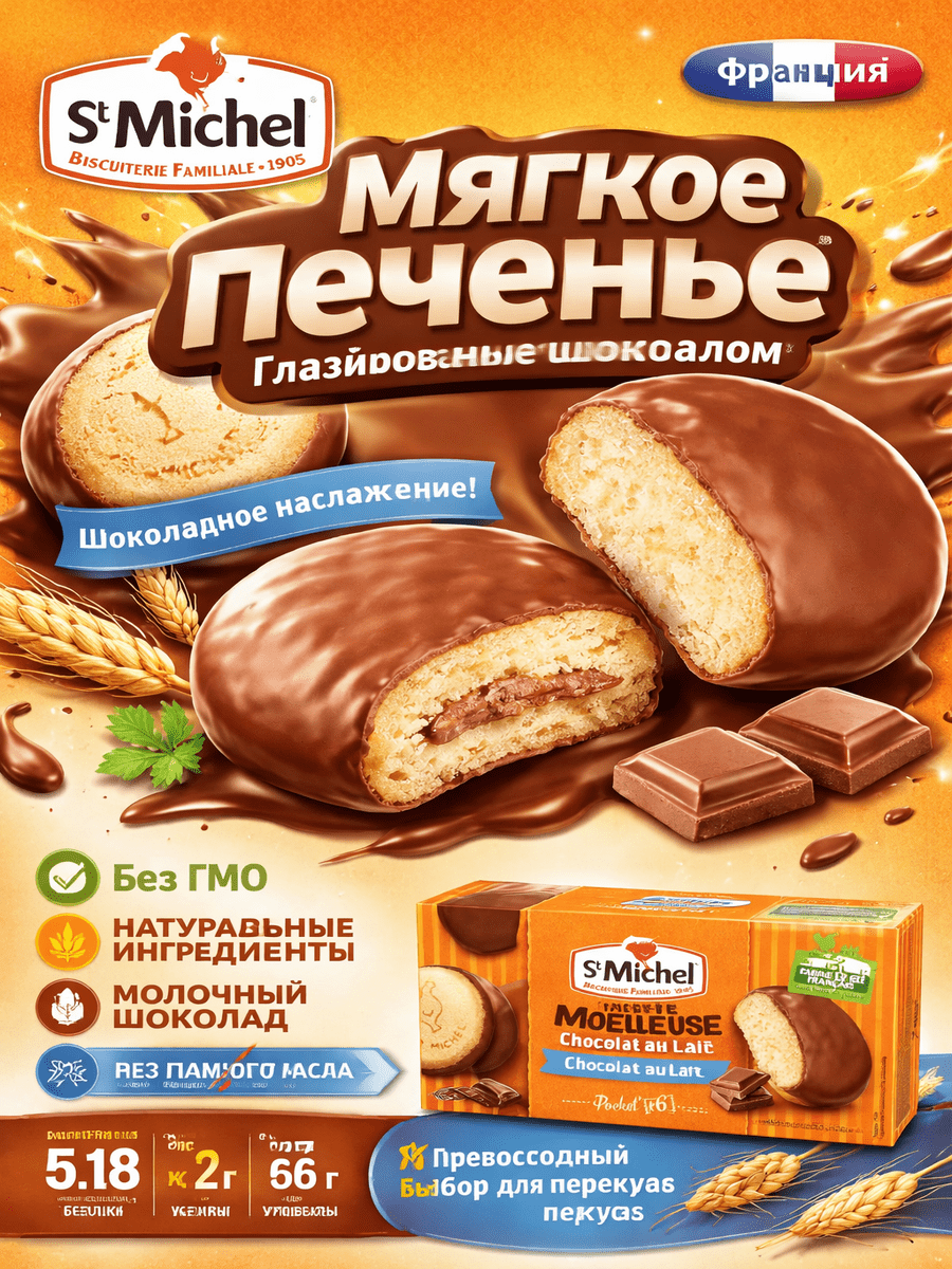 Печенье мягкое StMichel глазированное шоколадом, 180г