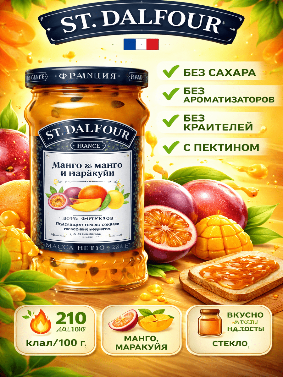 Джем St. Dalfour из манго и маракуйи без сахара, 284г