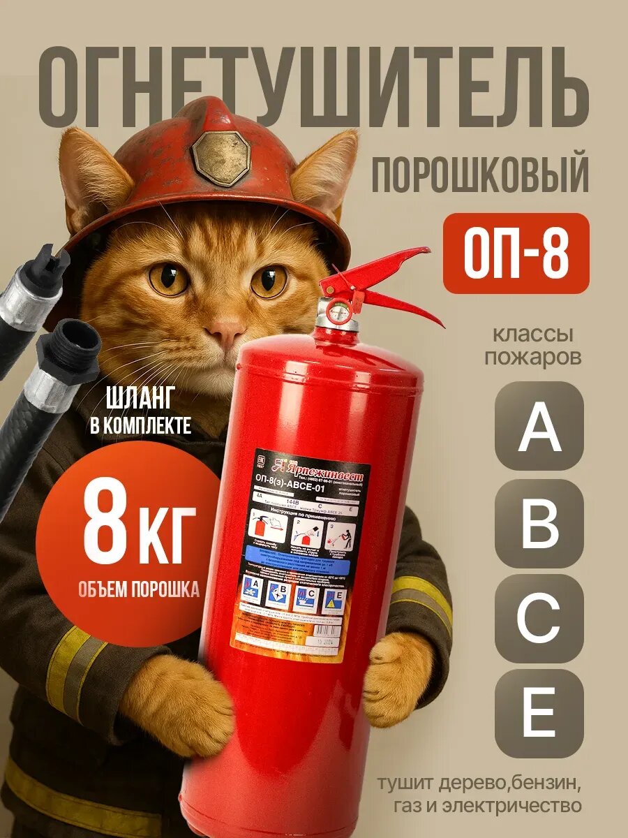 Огнетушитель порошковый ОП-8(з)-АВСЕ-01 (А) Ярпожинвест, для авто