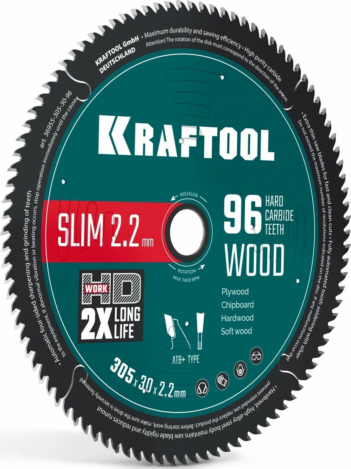 Диск пильный по дереву KRAFTOOL Slim wood cut 305 х 30 x 2.2 мм, 96Т