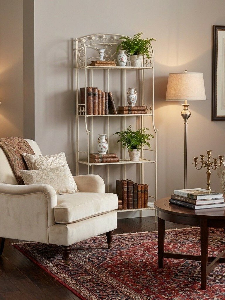 Этажерка стеллаж металлическая TetChair, античная белая, складная, 60х30х157 см