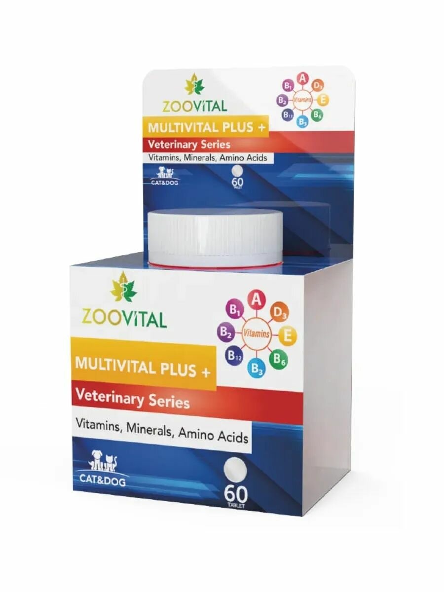 Кормовая добавка Zoovital Multival Plus+ мультивитамины для кошек и собак для восстановления после болезней и стрессов 60 таблеток