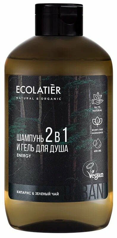 Гель+шампунь Ecolatier 2в1, Кипарис и зеленый чай, 600 мл