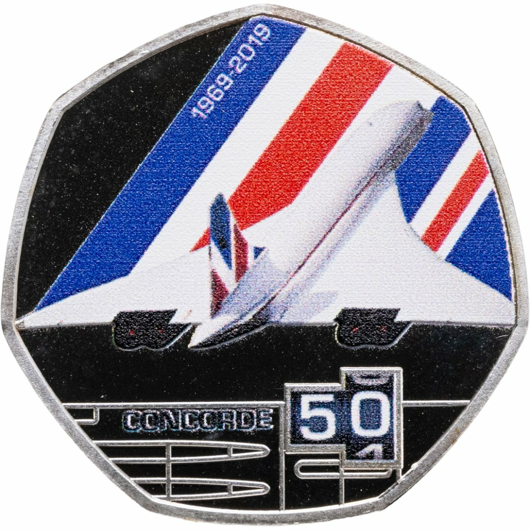 Соломоновы Острова 20 центов 2019 "50 лет Конкорду - Взлет /50 внизу/", Мельхиор медь-никель, в сохранности BUNC