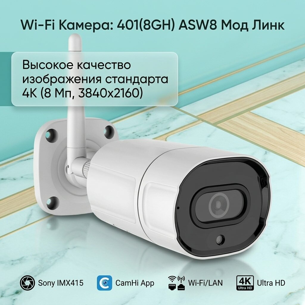 WIFI IP камера наблюдения 4K - Линк 401-ASW8 с записью на SD