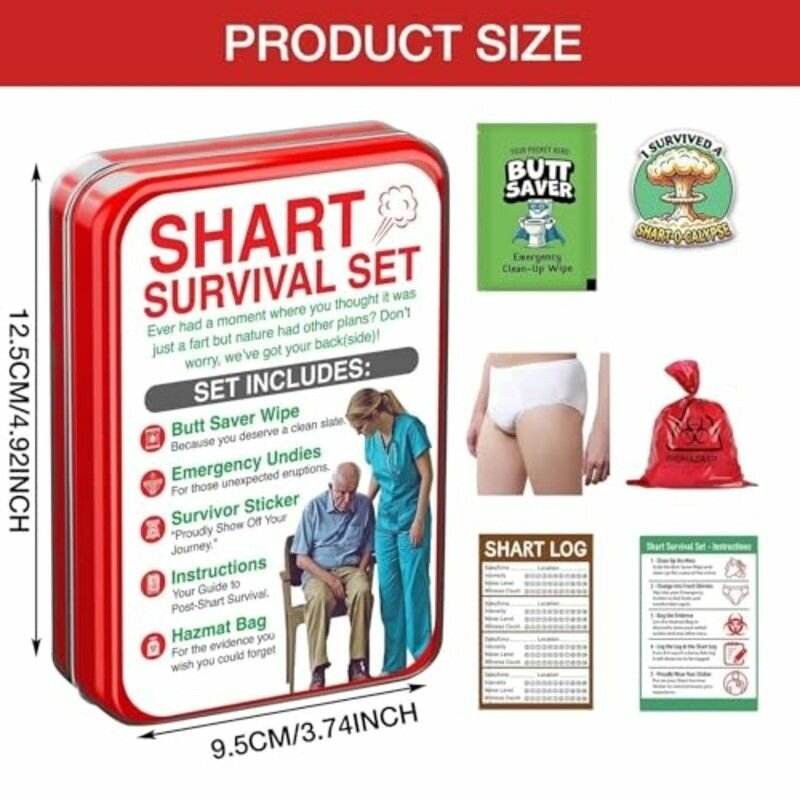 Забавный подарочный набор для выживания "Funny Shart Survival Kit" с одноразовым нижним бельем и влажными салфетками.
