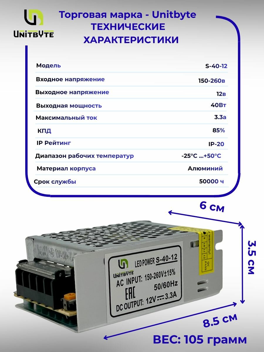 Блок питания S/12V/40W/3.3A/IP20 — фото 1