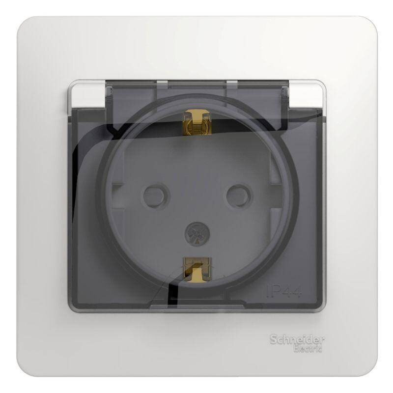 Schneider Electric Розетка 1-м СП Glossa 16А с защ. крышкой защ. шторки с заземл. IP44 бел. GSL000148