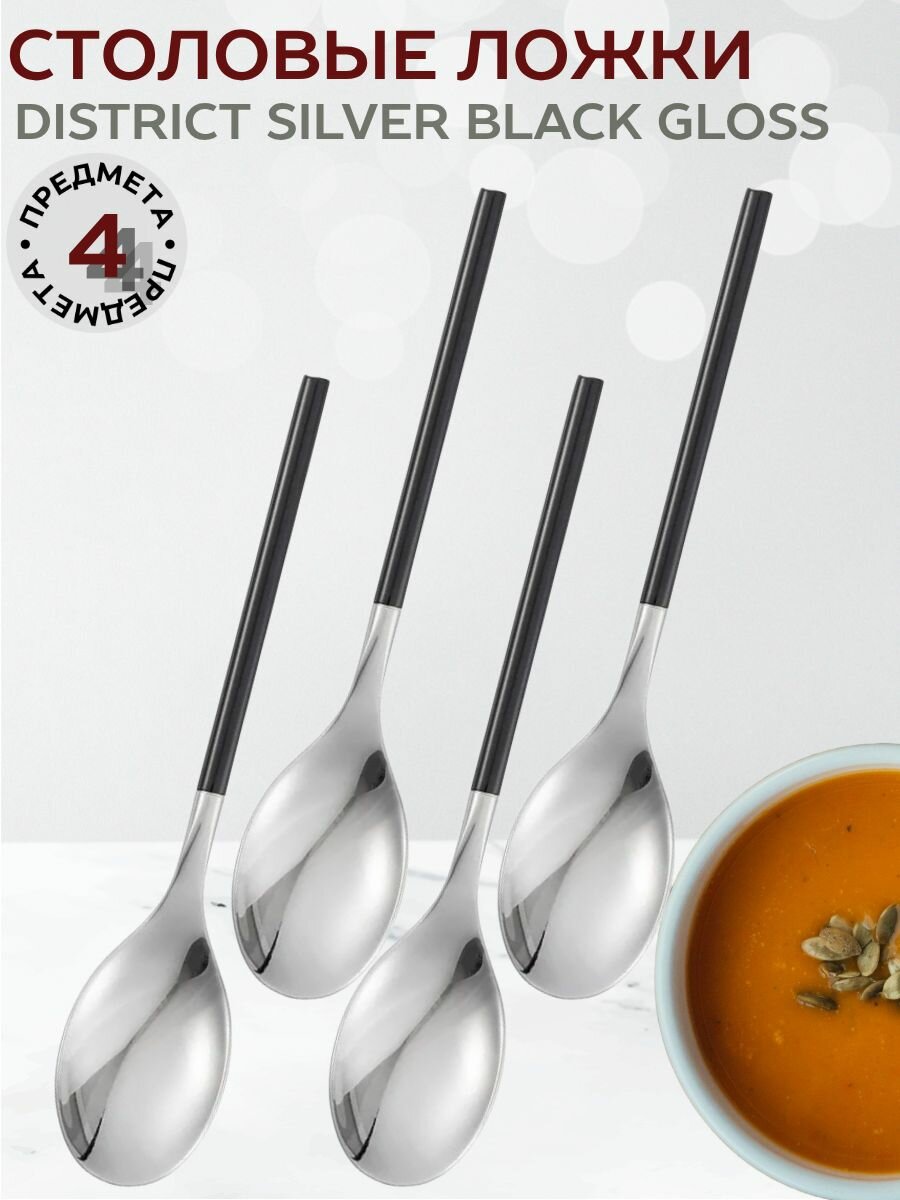 4 ложки столовые District Silver Black Gloss