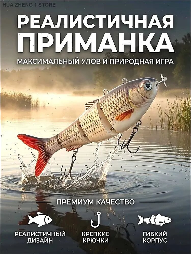Электрическая роботизированная рыболовная приманка, 4-сегментный автоматический свимбейт, с поплавком