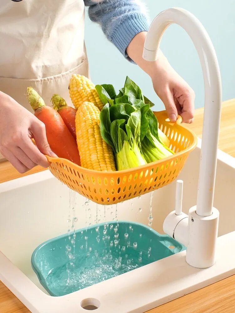 Набор дуршлагов для кухни, 3 шт (L+M+S), пластик, зеленый/синий/оранжевый — фото 1