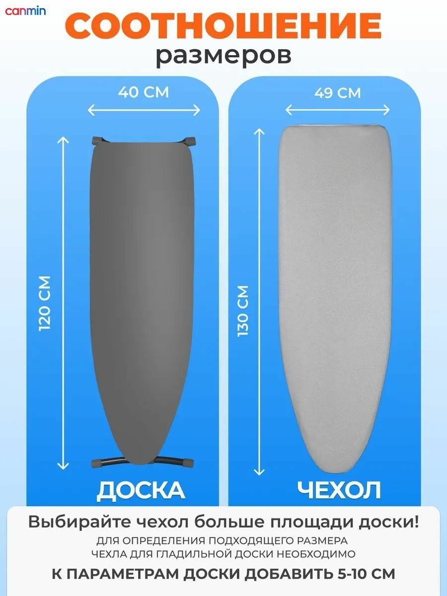 Подложка для гладильной доски "Чехол на гладильную доску 120x40, 125x45", тефлоновое покрытие, 130 см х 49 см
