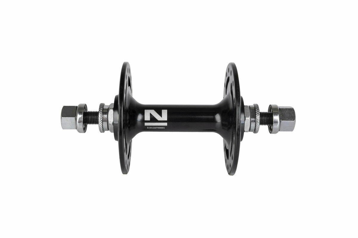 Втулка 5-326701 Singlespeed/Fixie алюминиевая передняя 32отверстия, OLD100мм, ось М9х140мм анодированная черная NOVATEC