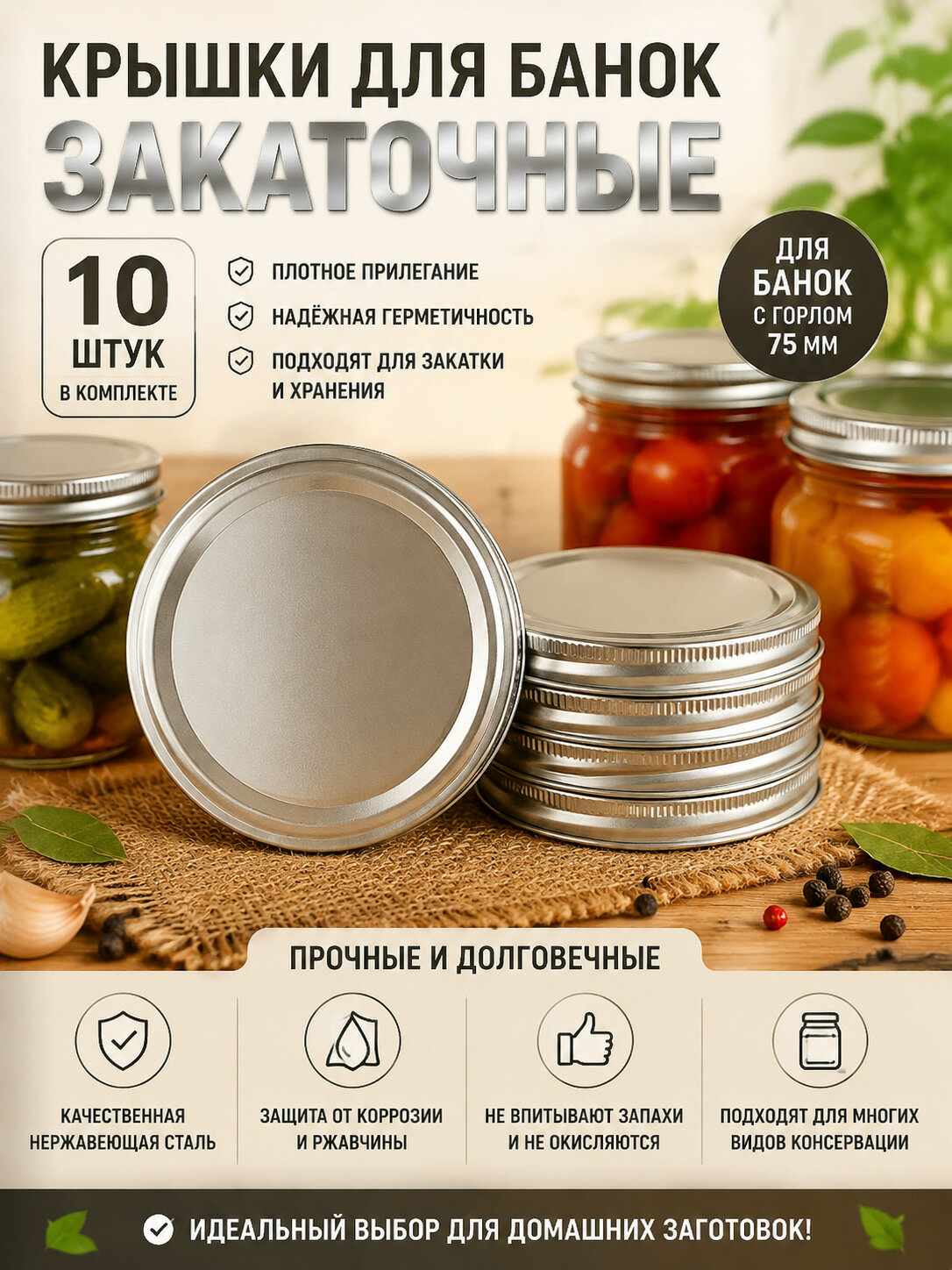 Крышка для банки винтовая 8.6 см 10 шт железо