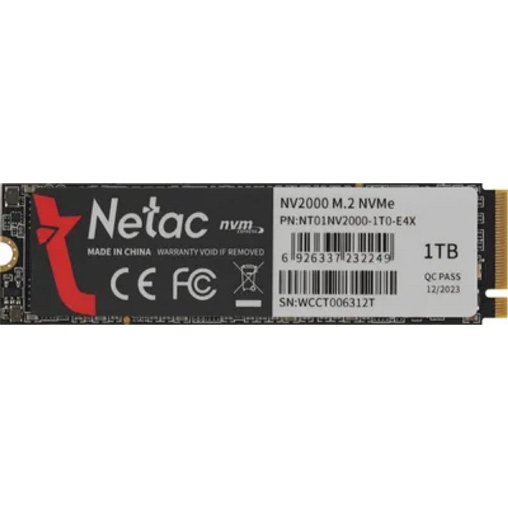 Носитель информации SSD Netac NV2000 PCIe 3 x4 M.2 2280 NVMe 3D NAND SSD 1TB NT01NV2000-1T0-E4X