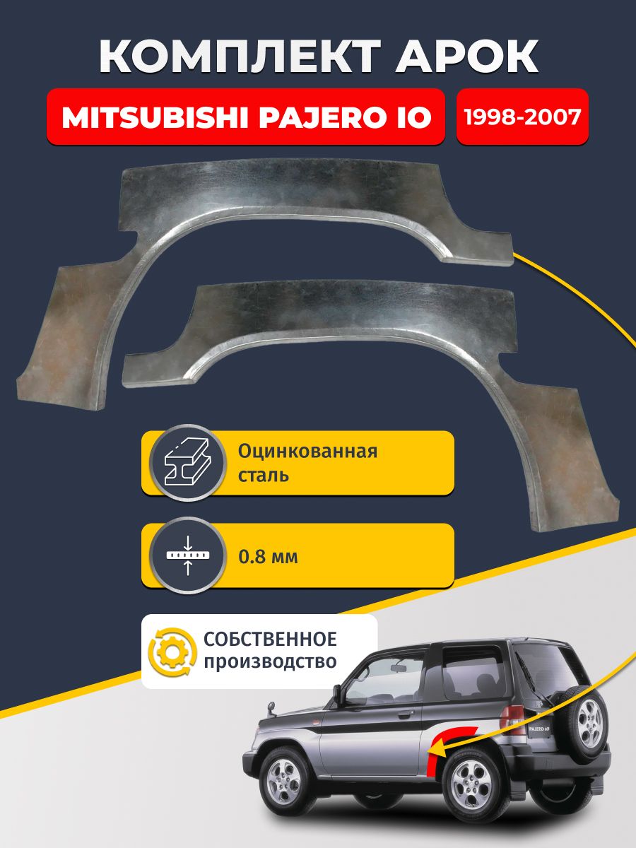 Комплект задних ремонтных арок для автомобиля (2 шт.), Mitsubishi Pajero iO 1998-2007 3 дв (Паджеро ИО). Оцинкованная сталь 0,8 мм.