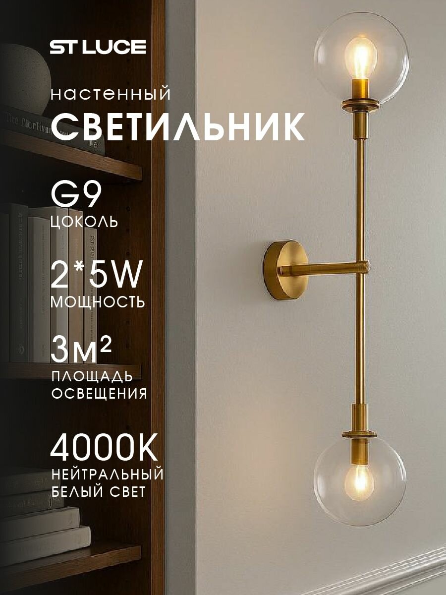 Светильник настенный бра ST LUCE цвет прозрачный коллекция CHIETI в стиле Minimalism цоколь G9 ламп 2х5W, SL1506.201.02