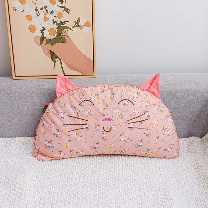 Подушка с рисунком котенка с наполнителем из проса, 34x55 см, розовый