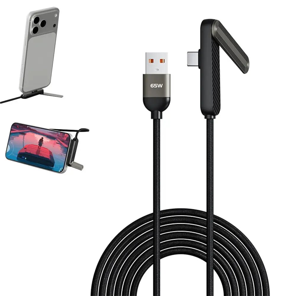 Кабель для быстрой зарядки 240 Вт 2-в-1 со складной подставкой для iPhone 15-17 и Android