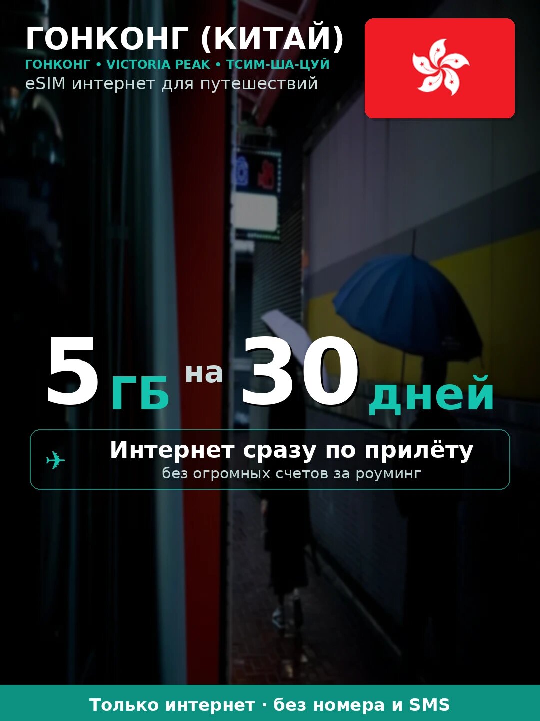 ESIM Гонконг (Китай) — мобильный интернет 5 ГБ на 30 дней | виртуальная SIM-карта для путешествий