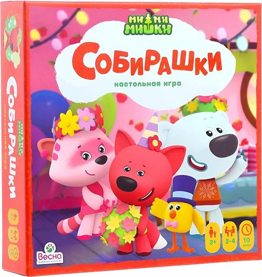 Развивающая настольная игра "Ми-ми-мишки Собирашки", развитие моторики и внимания, набор карты заданий, жетоны персонажей и жетоны побед