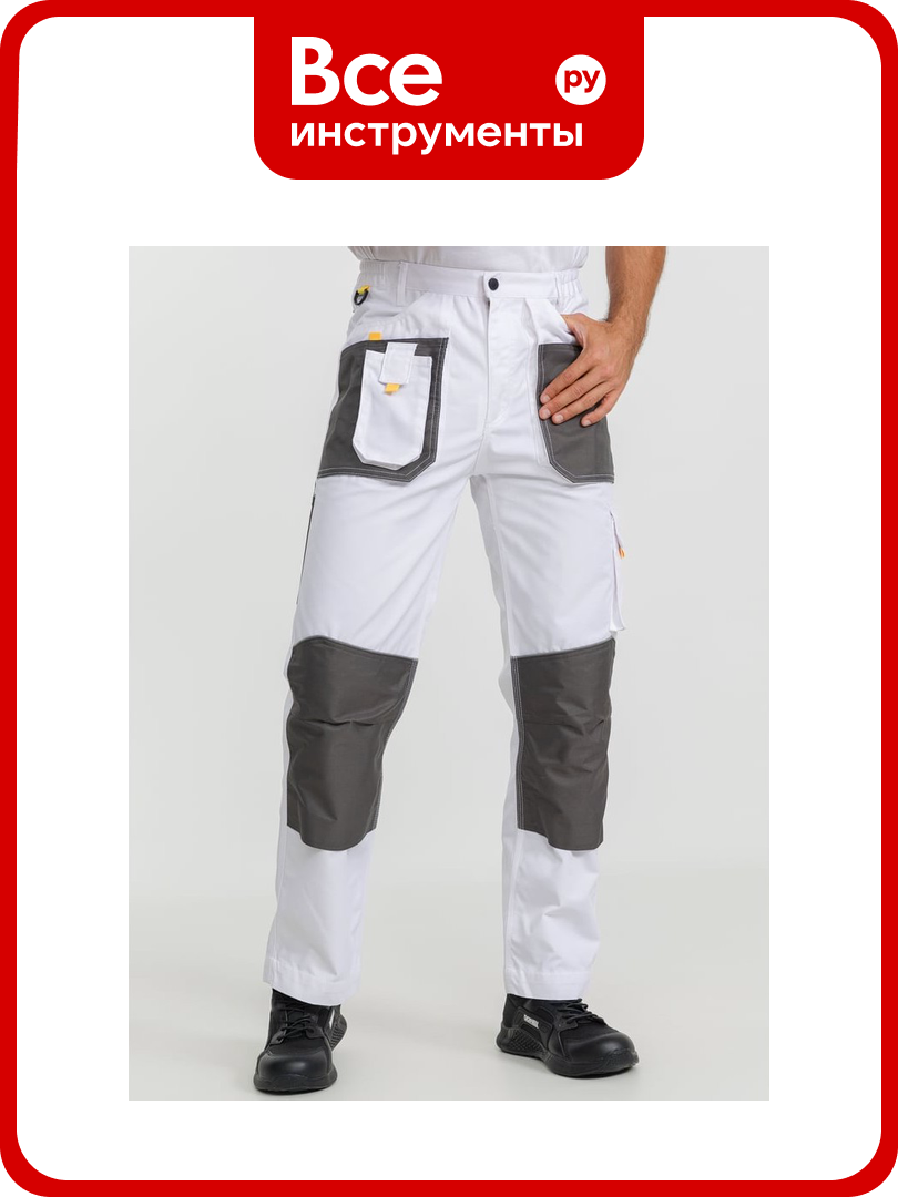 Брюки рабочие DOWELL White HD, белый, р-р M/50 D81120-M, полиэстер/хлопок, световозвращающая полоса, карман наколенника