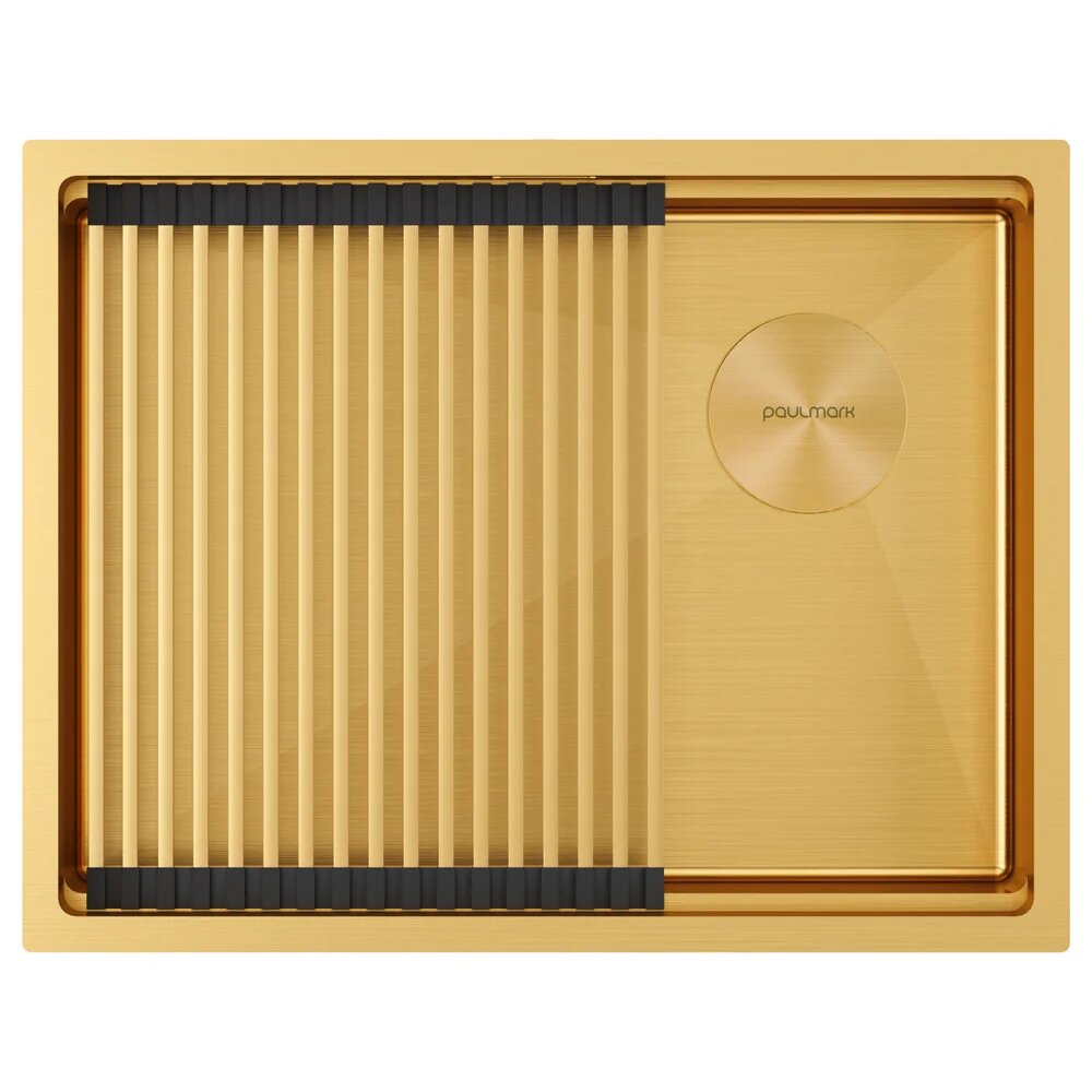 Мойка кухонная Paulmark 58 UNI PM705845-BG металлическая, 58x45, прямоугольная, мойка для кухни, врезная, под столешницу, золотая