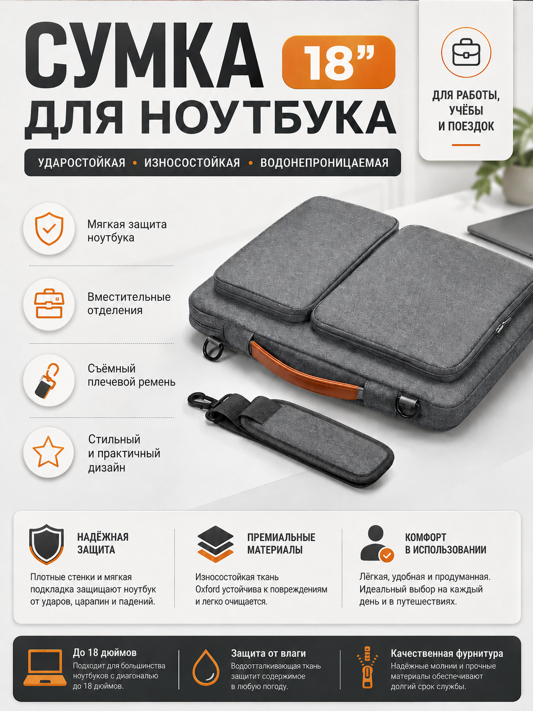 Сумка для ноутбука 17 17.3 17.5 18 дюймов мужская женская