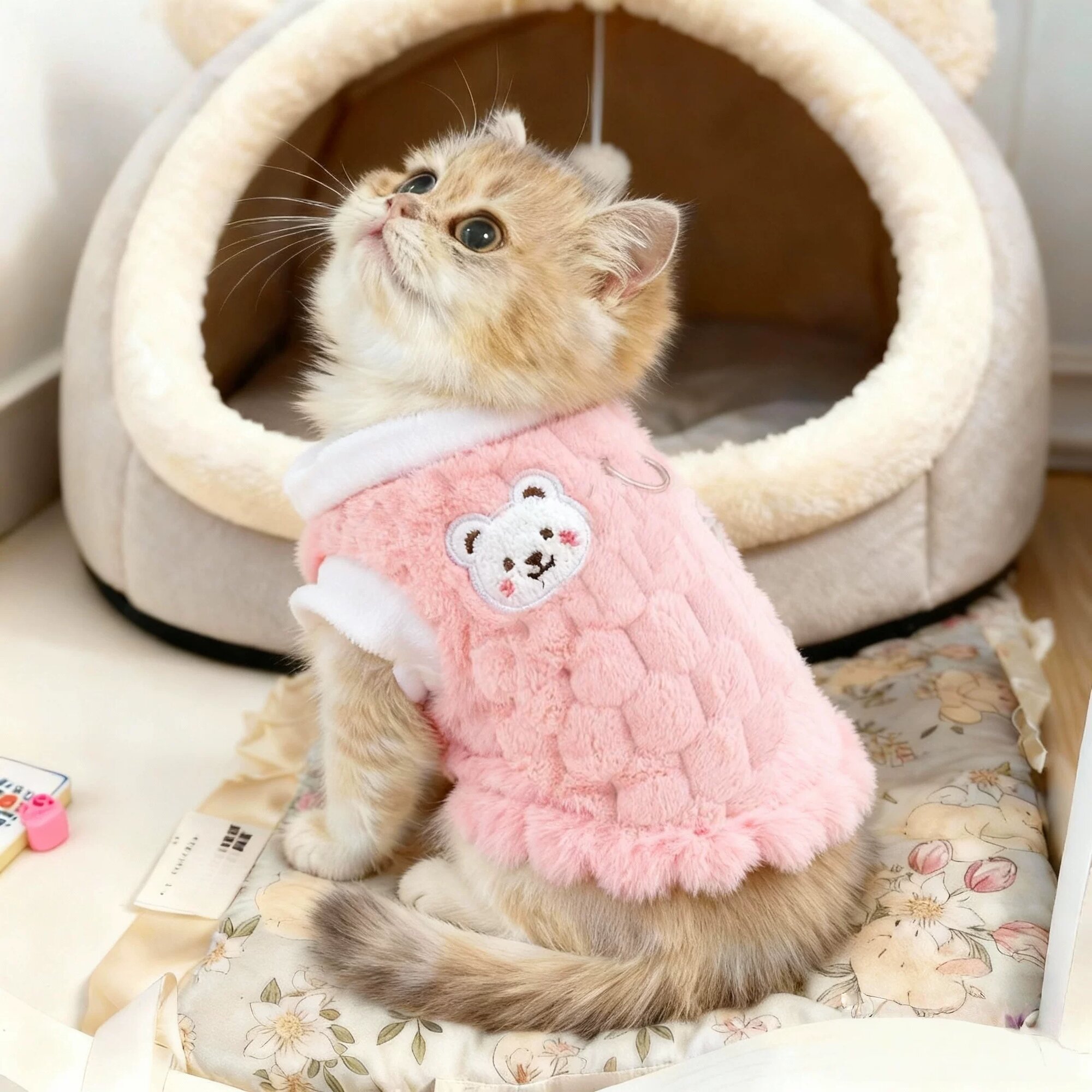 Одежда для кошек, для котят и молодых кошек, осенняя и зимняя одежда, куртка из вельветового флиса, на флисовой