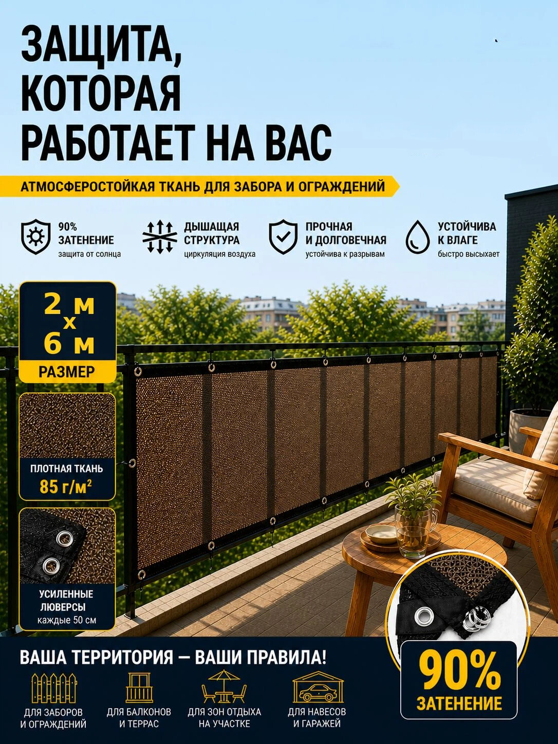 Сетка садовая затеняющая, Полиэтилен,85г/кв. м,2х6м，Защитные сети для садов, летних домов и кемпингов