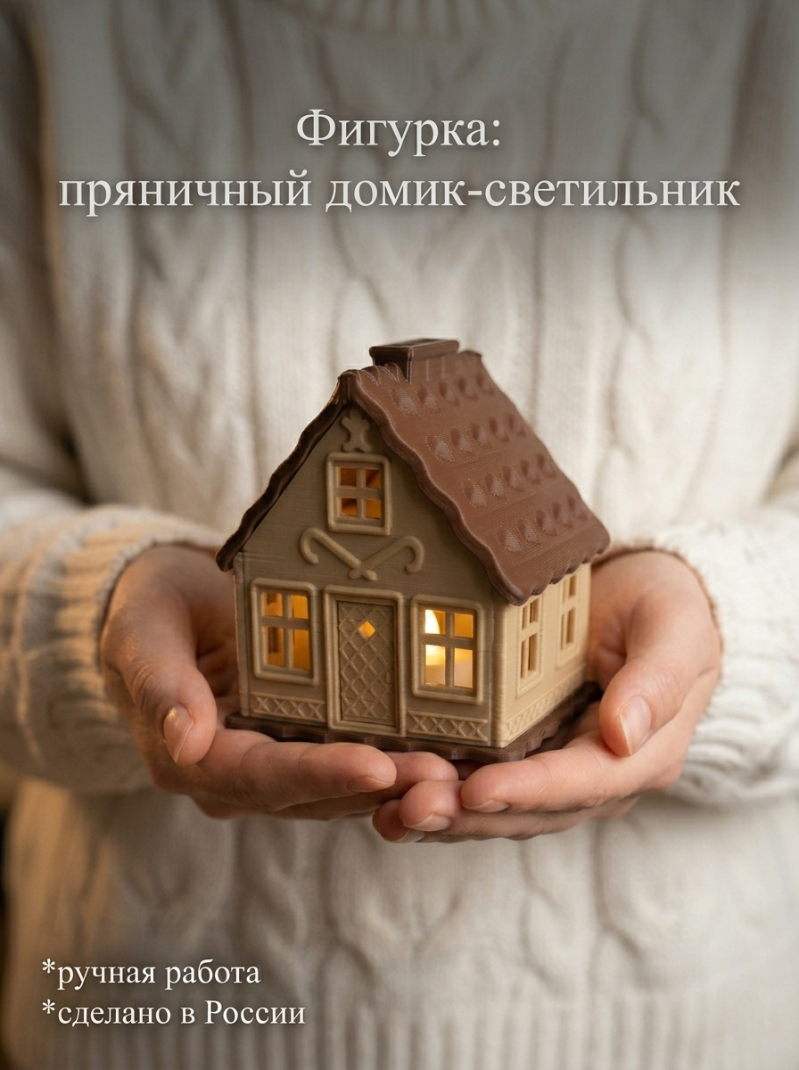 Домик-ночник светодиодный, 7х6х6,5 см, пряничный домик