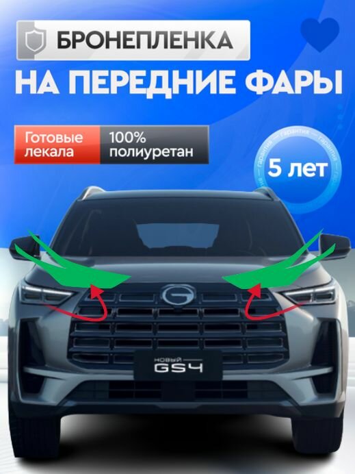 Бронепленка для фар на автомобиль GAC GS4 1 поколение 2024-, полиуретановая пленка на фары авто