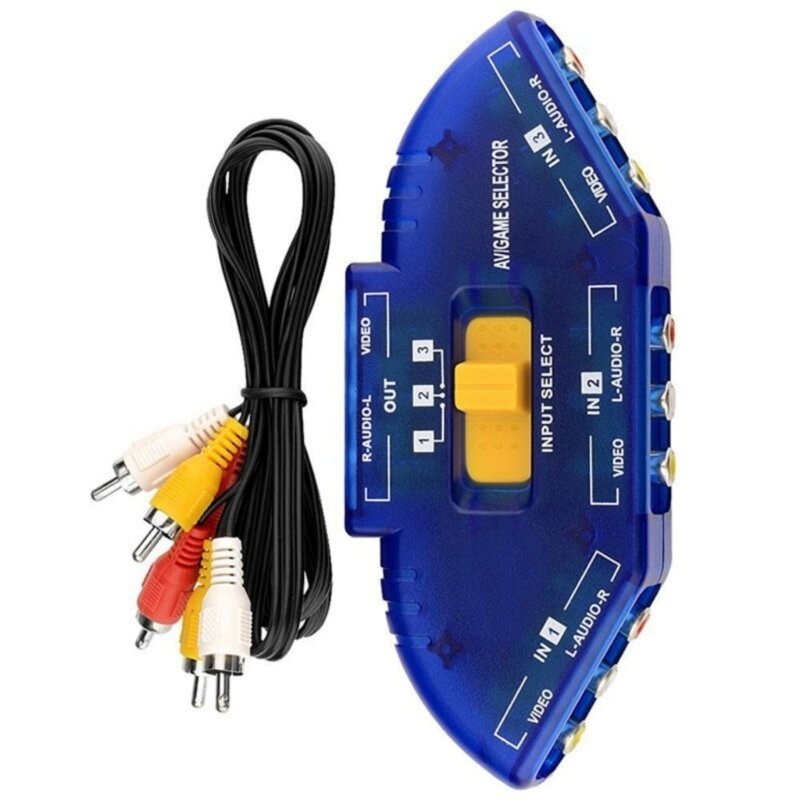 Новый 3-канальный разветвитель аудио- и видеосигнала RCA to AV L/R stereo switcher-синий