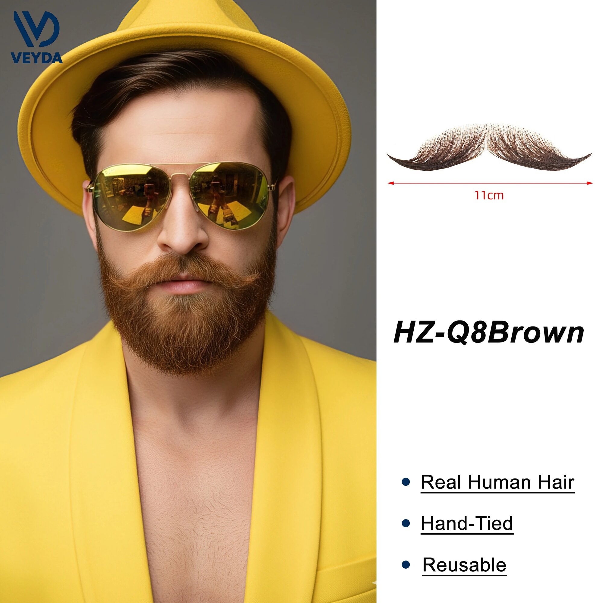 Борода мужская коричневая HZaa-Q8Brown, из натурального волокна