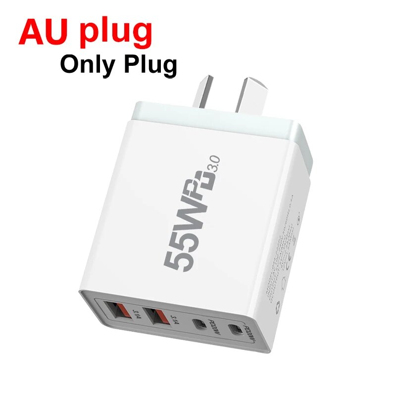 Адаптер 55W USB-C с вилкой AU для Xiaomi, iPhone, Samsung