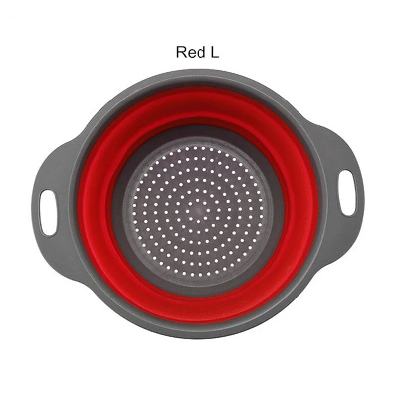 Складной силиконовый дуршлаг Red L, красный
