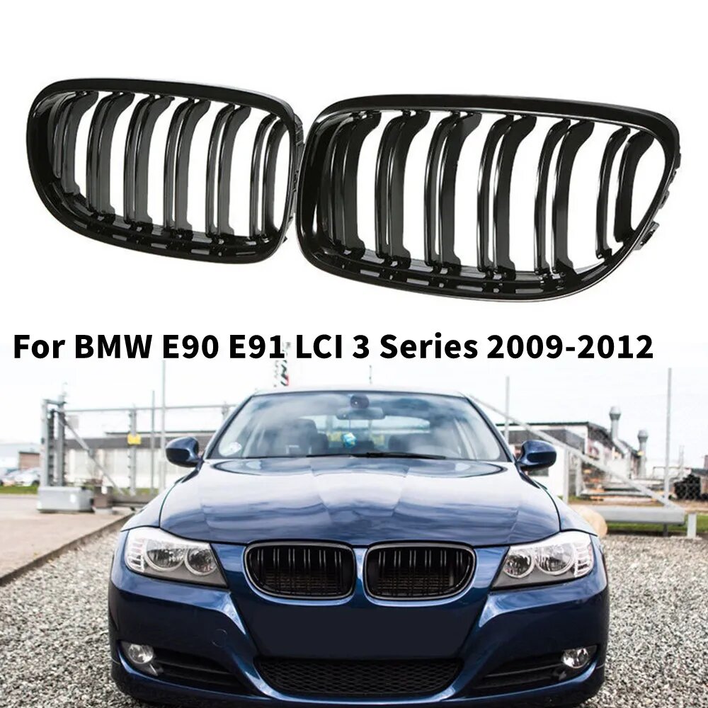 Для BMW E90 E91 LCI 3 серии 2009-2012: передняя решетка радиатора (ноздри) с двойными ламелями, гоночная сетка, аксессуары для замены автомобиля