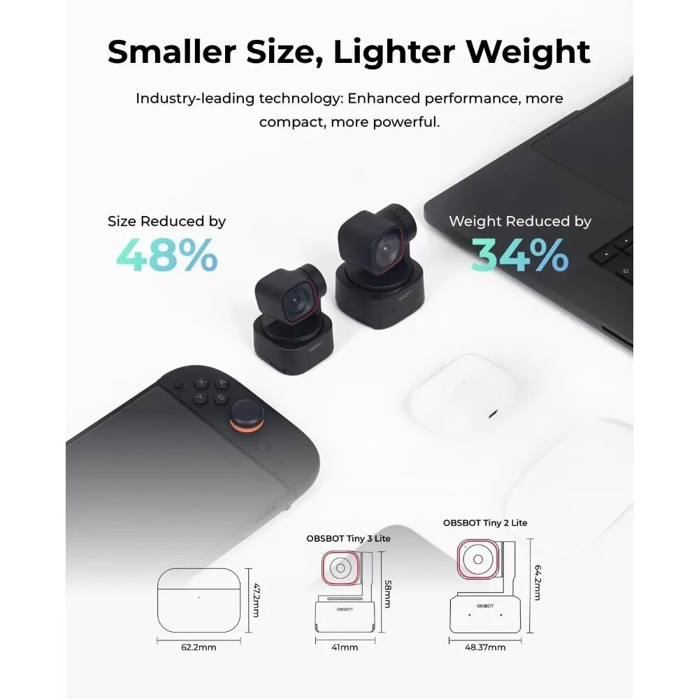 OBSBOT Tiny 3 Lite 4K веб-камера, цвет Tiny 3 Lite — фото 1