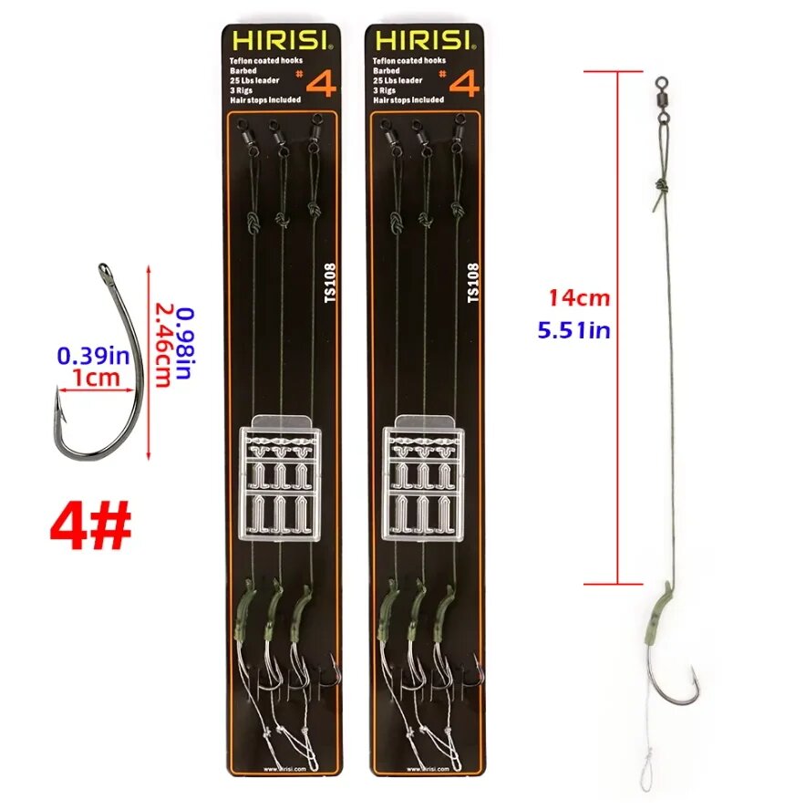 Hirisi Крючки для карпа 3 шт. Черный, Size 4 x 2