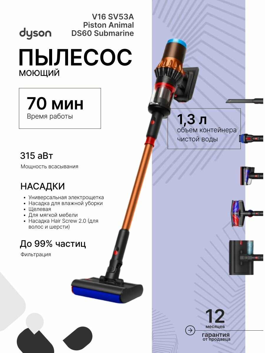Пылесос Dyson V16 SV53A Piston Animal DS60 Submarine Black/Copper